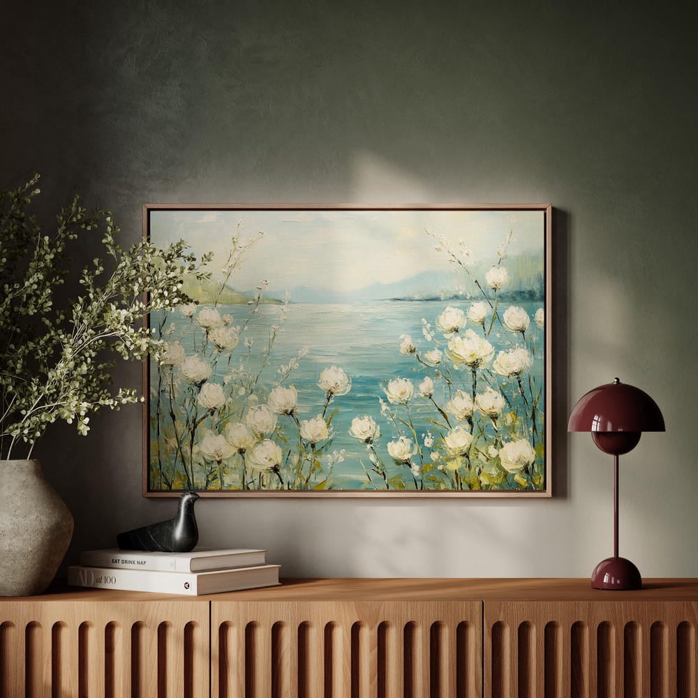 Coastal Floral Art White Wildflowers By The Sea Serene Nature Wall ...