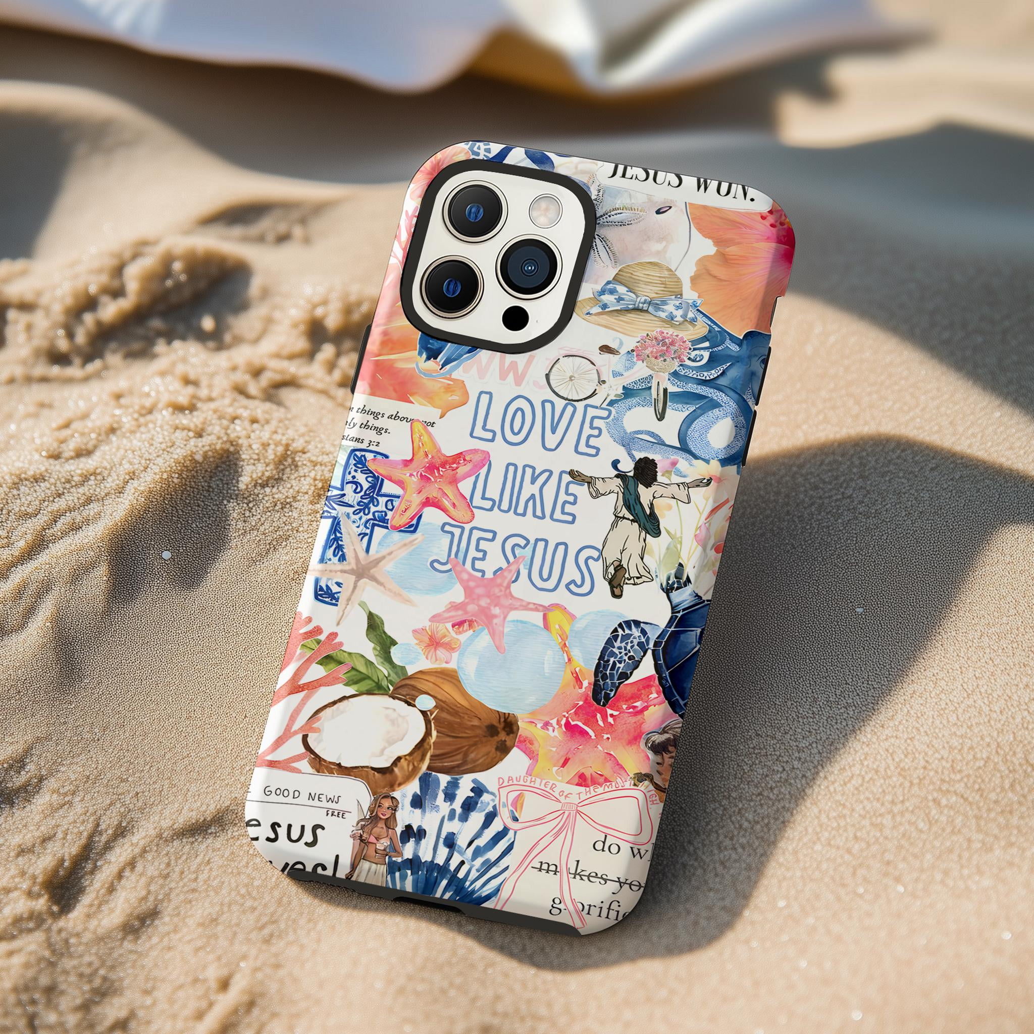 Coastal Floral Sea Inspired Faith Art Case for iPhone 17 to 11 Pro Max ...