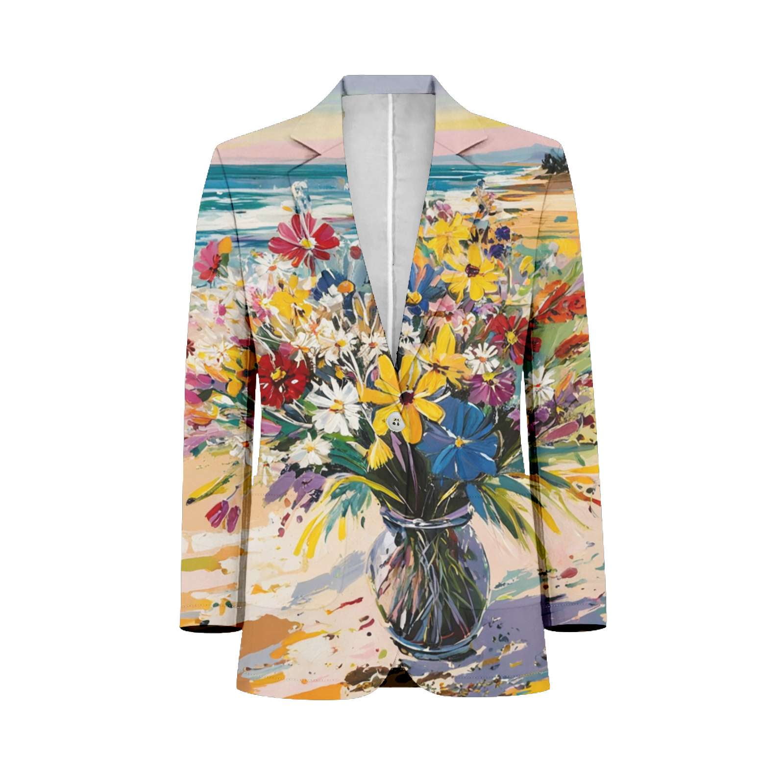 Coastal Floral Sunset Mens Suits Shawl Collar Slim Fit Suit Mens Groom ...