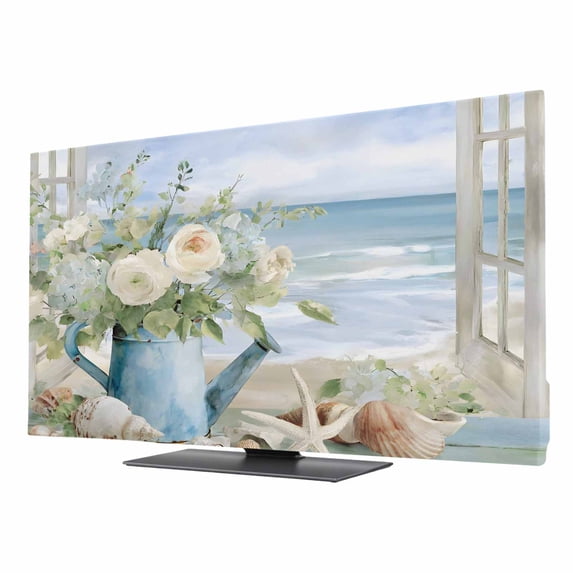 Coastal Floral TV Cover for 32 Inch Screen,Stretch Fabric Dustproof TV ...
