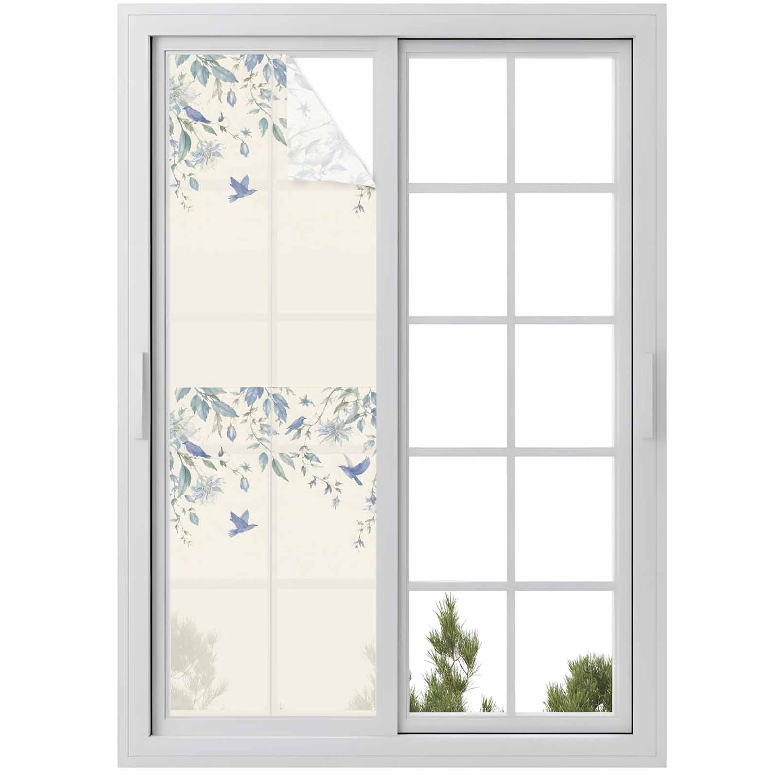 Coastal Floral Window Privacy Film French Blue Birds Trailing Flower ...