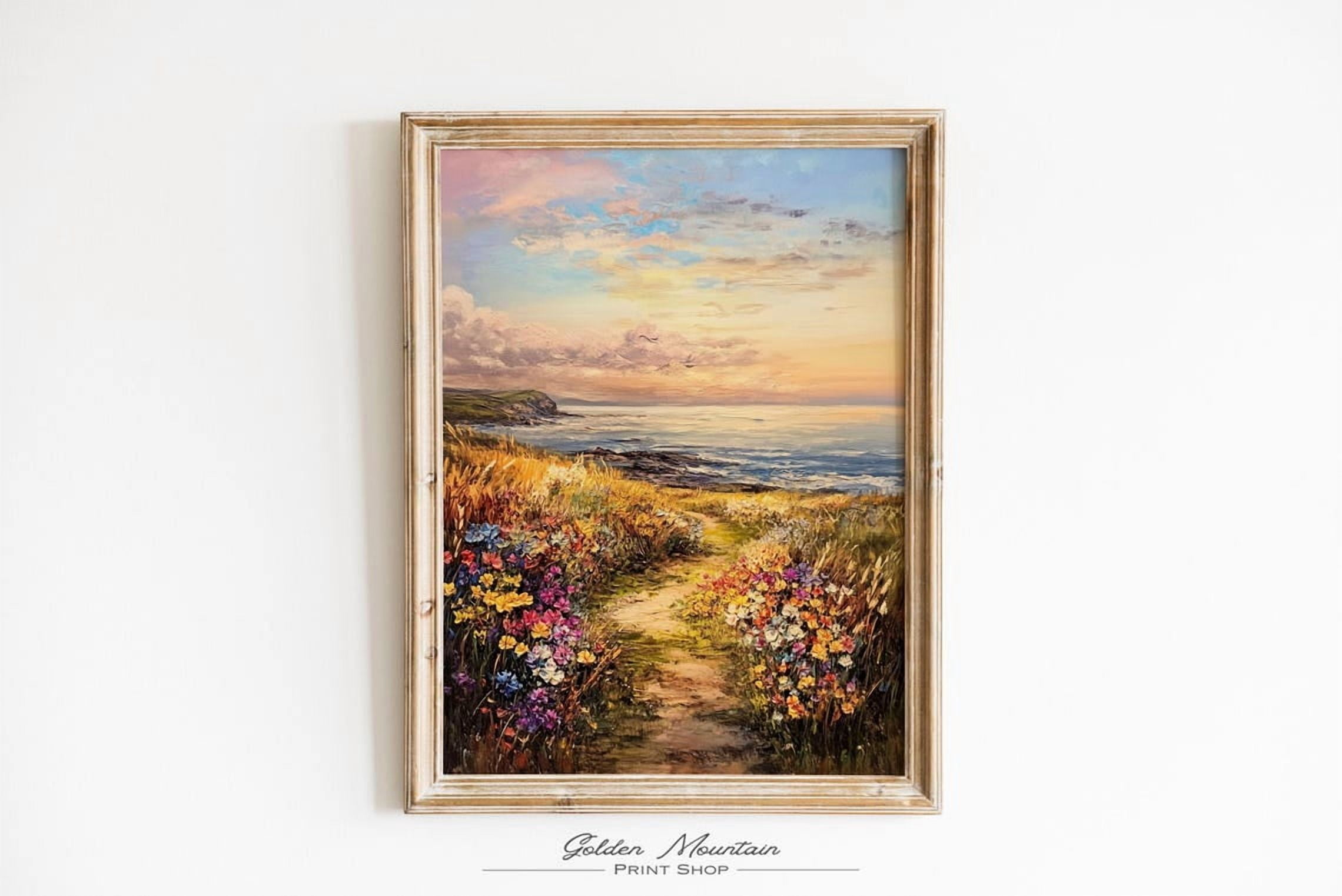 Coastal Flower Field Sunset, Summer Sunrise Beach Farmhouse, Moody ...