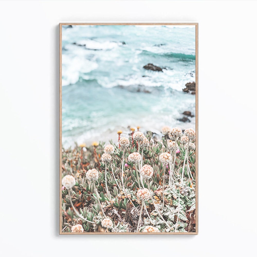 Coastal Flowers Wall Art Print, Ocean Waves Print, Beach Flower Print ...