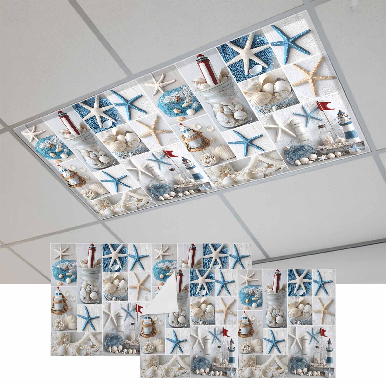 Coastal Fluorescent Light Covers, Summer Beach Starfish Nautical Sea ...