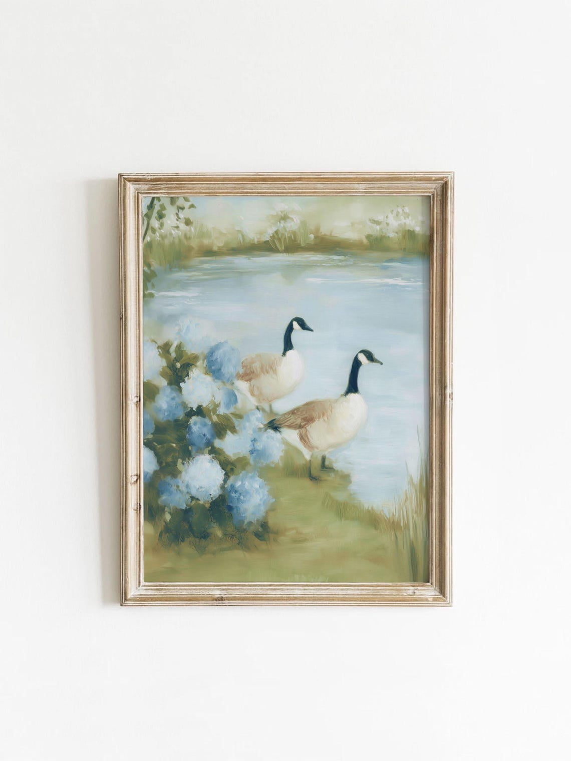 Coastal Geese Blue Hydrangeas Retro Cottagecore Country Rustic Goose ...