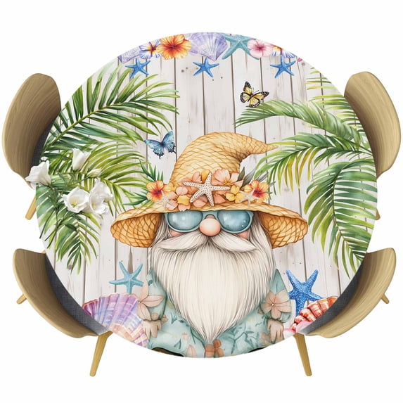 Coastal Gnomes Round Tablecloth, Fitted Table Cover with Elastic for 45 ...