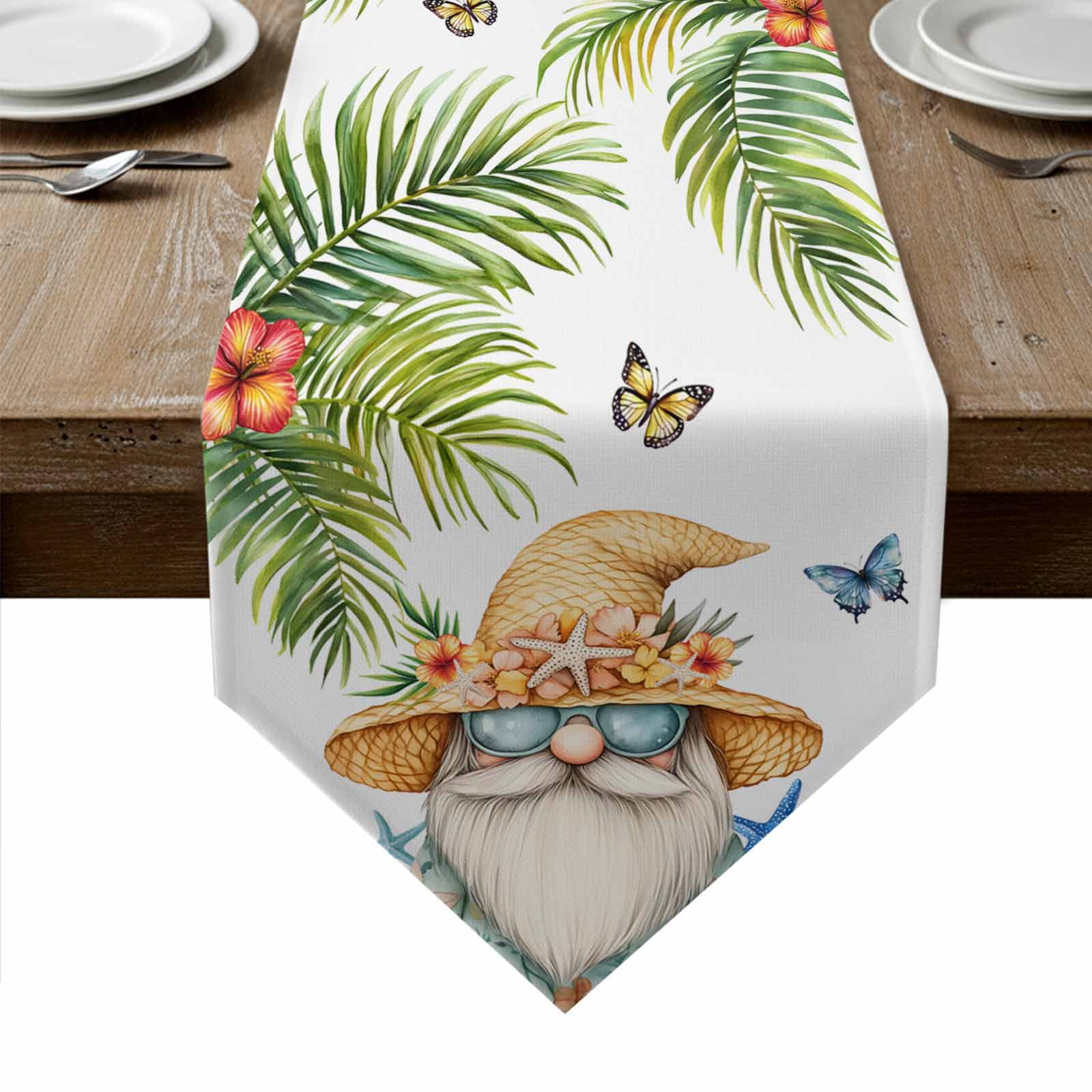 Coastal Gnomes Table Runner Linen Burlap Table Runner 120 Inches Long ...