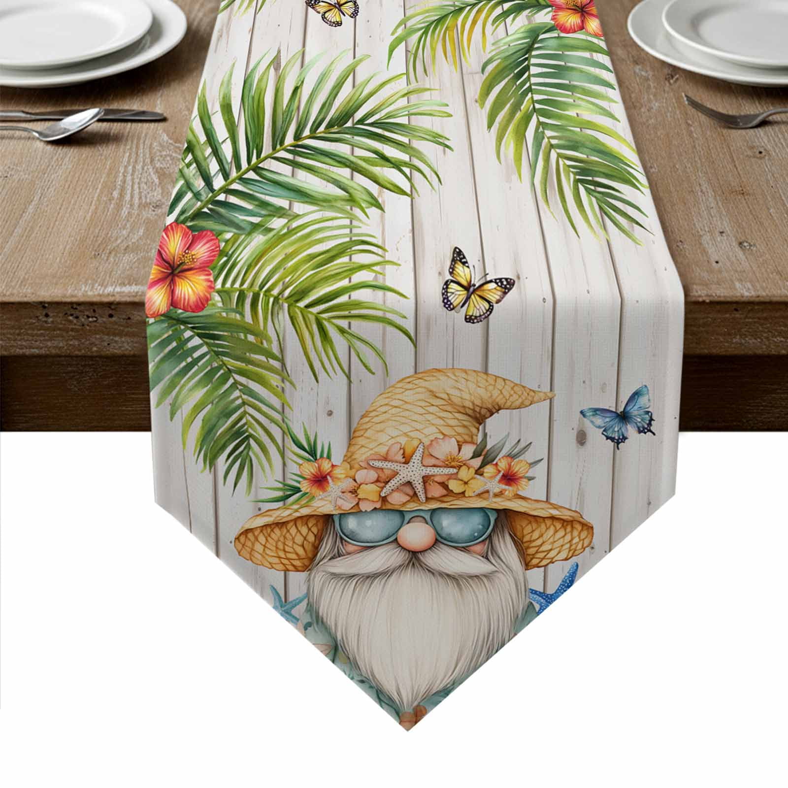 Coastal Gnomes Table Runner Linen Burlap Table Runner 48 Inches Long ...