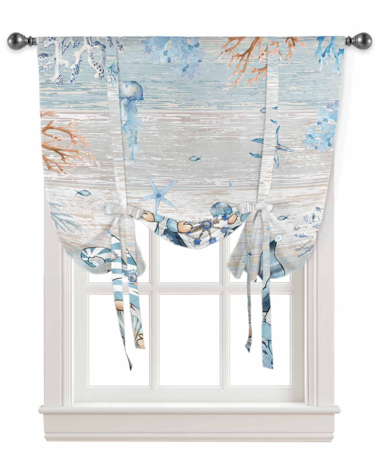 Coastal Gnomes Tie Up Curtains for Kitchen Bathroom Bedroom Windows 63 ...