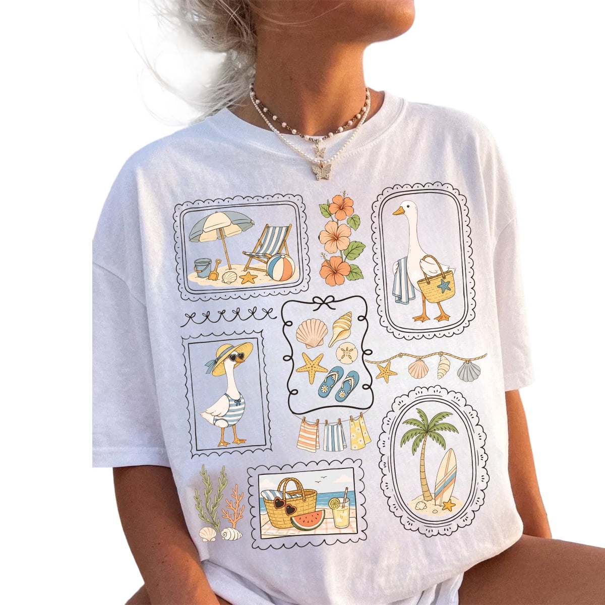 Coastal Goose Summer Beach Graphic Casual T-Shirt for Women - Walmart.com