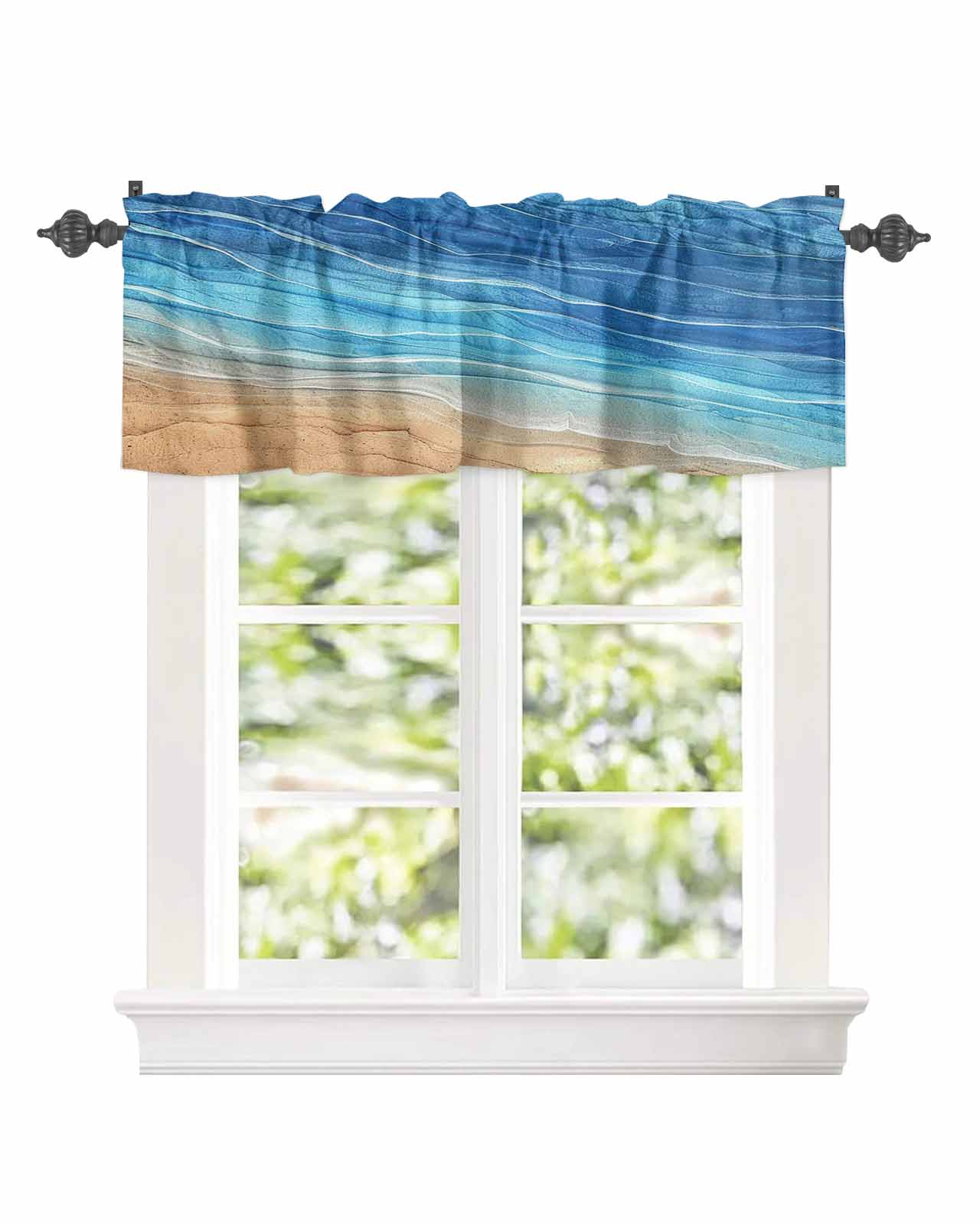 Coastal Gradient Blue Waves on Beach Window Valances for Kitchen,Rod ...