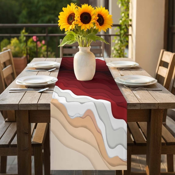 Coastal Gradient Red Gray Waves Table Runner 90 Inch Long Abstract ...