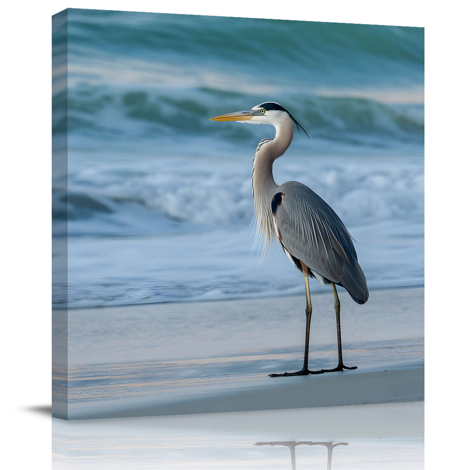 Coastal Great Blue Heron Canvas Artwork Painting Art, Ocean Shoreline ...