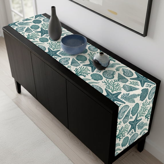 Coastal Green Starfish Conch Table Runner 90 Inches Long,Kitchen Dining ...