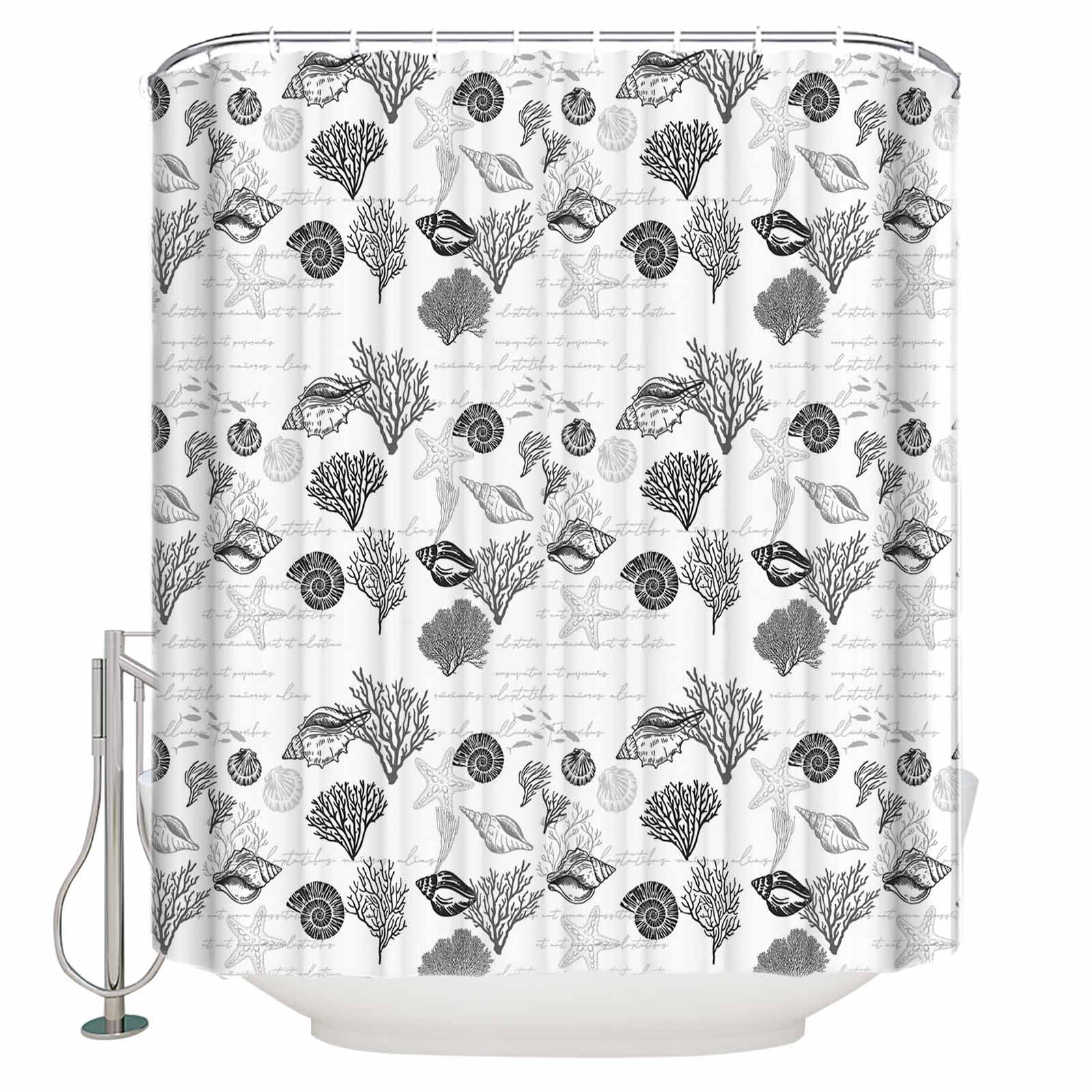 Coastal Grey Bathroom Shower Curtains with 12 Hooks Polyester ...