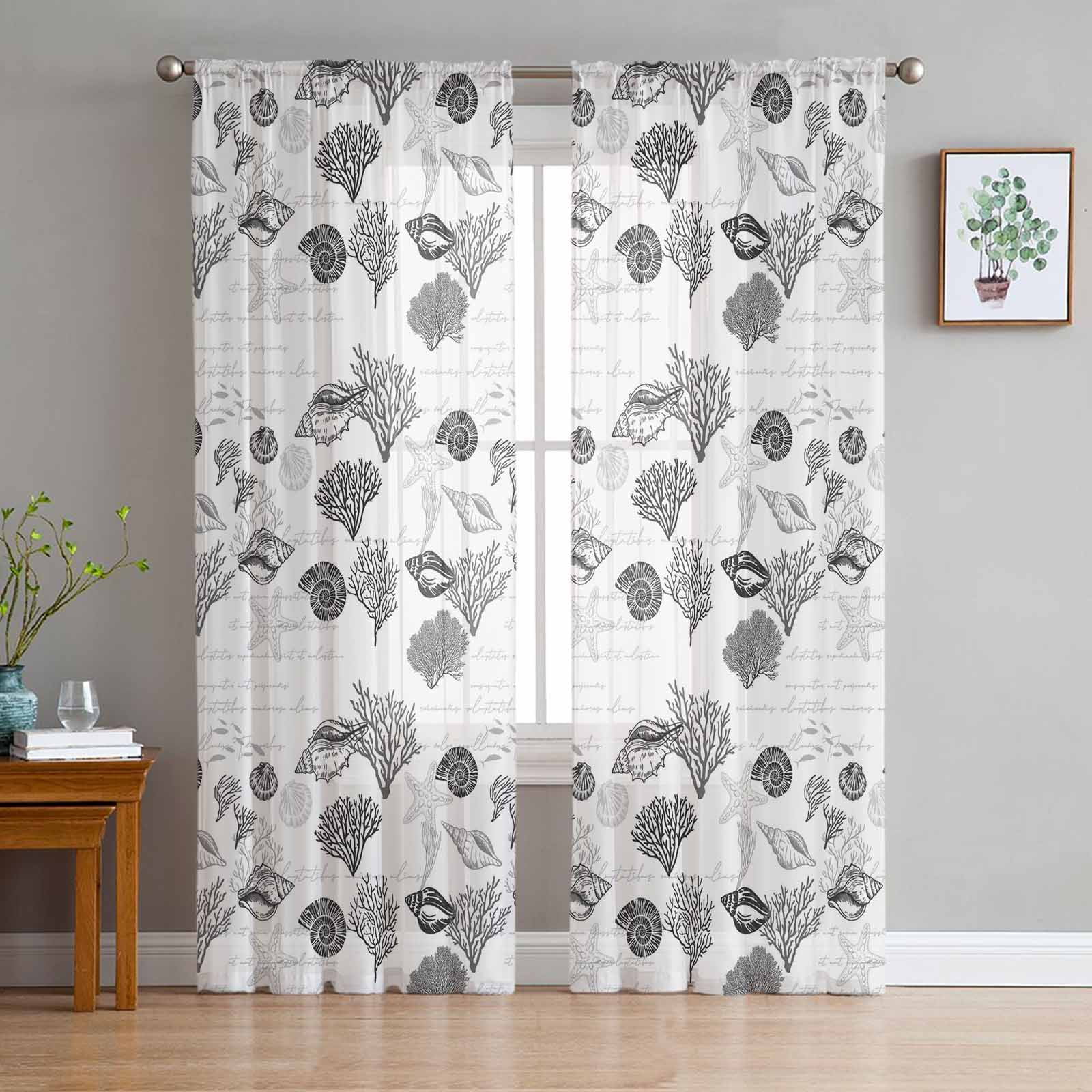 Coastal Grey Sheer Curtains 72 Inches Long 2 Panels Set, Window Sheer ...