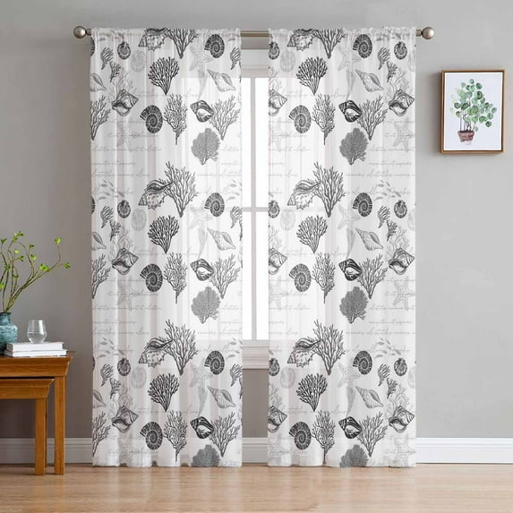 Coastal Grey Sheer Curtains 72 Inches Long 2 Panels Set, Window Sheer ...