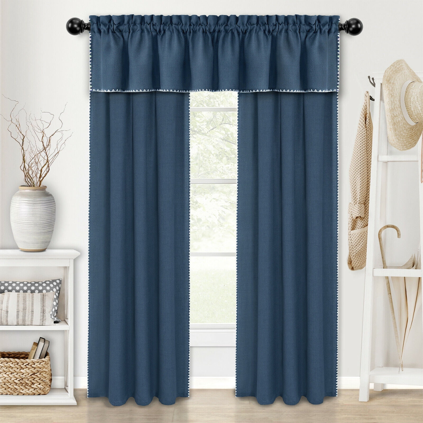 Coastal Hamptons Textured Semi Sheer 3 Piece Curtain & Valance Set ...
