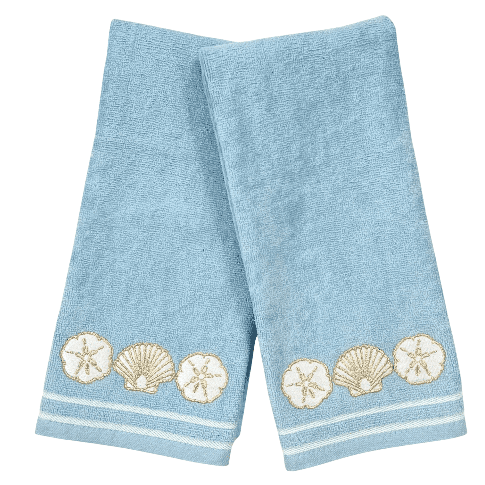 Serafina Home Coastal Hand Towels for Bathroom – Set of 2 Light Blue 100% Cotton Marine ...