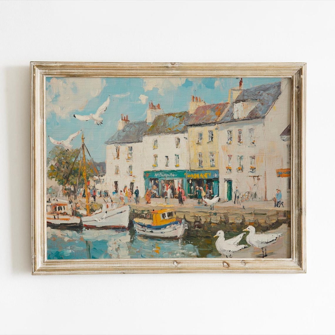 Coastal Harbor Seaside Town Wall Art, Unframed Paper Print Size 24x36 ...
