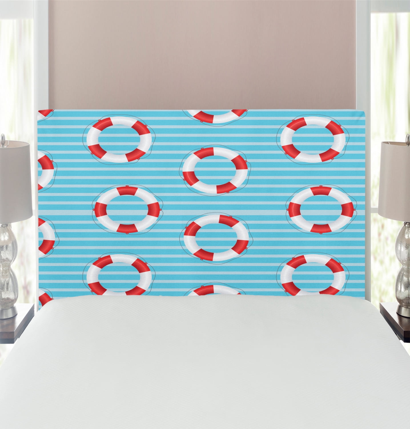 Coastal Headboard, Nautical Sea Themed Composition with Pastel Colored ...