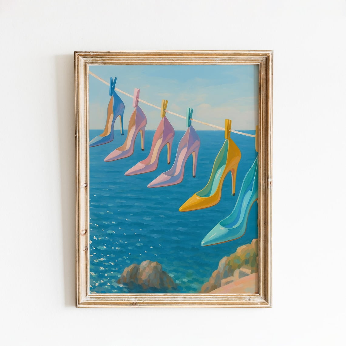 Coastal Heels Poster – Colorful High Heels Over The Sea Wall Art ...