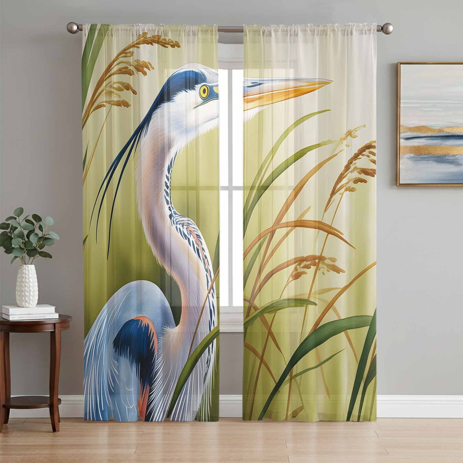 Coastal Heron Sheer Curtains for Living Room Bedroom Ocean Beach ...