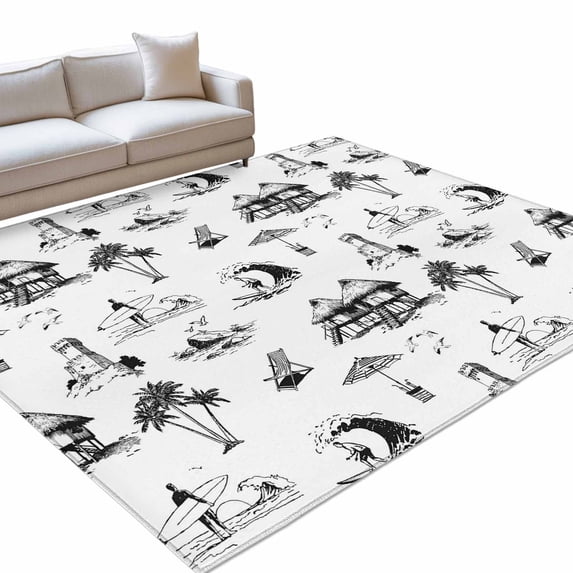 Coastal Holiday 6x9ft Non Slip Area Rug Ocean Coconut Tree Surfing Boat ...
