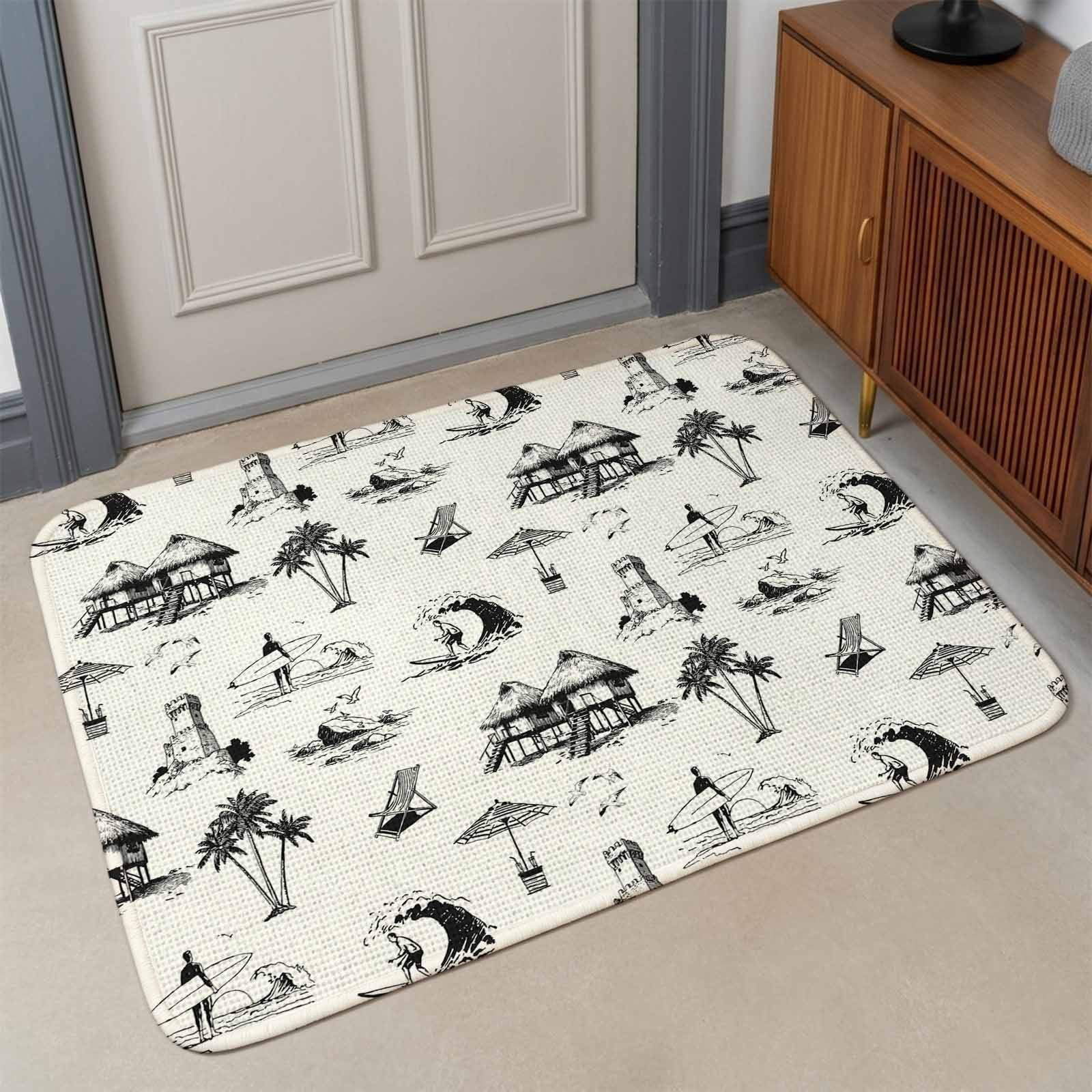 Coastal Holiday Front Door Mat Indoor Entrance, Ocean Coconut Tree ...