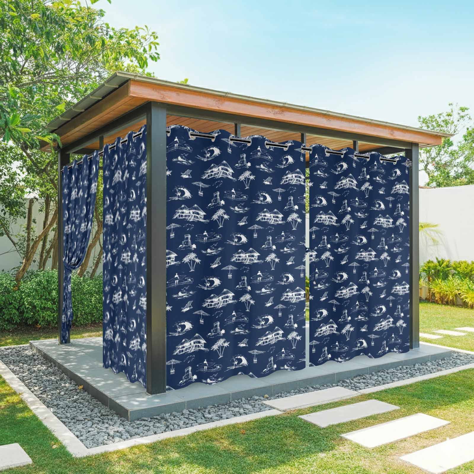 Coastal Holiday Outdoor Curtains for Patio, Ocean Coconut Tree Surfing ...