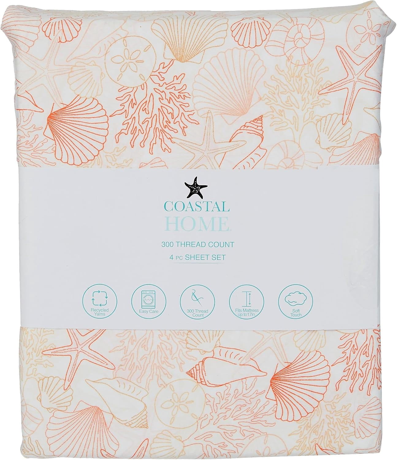 Coastal Home 4 Pc Shell Yeah Sheet Set King White Multi - Walmart.com