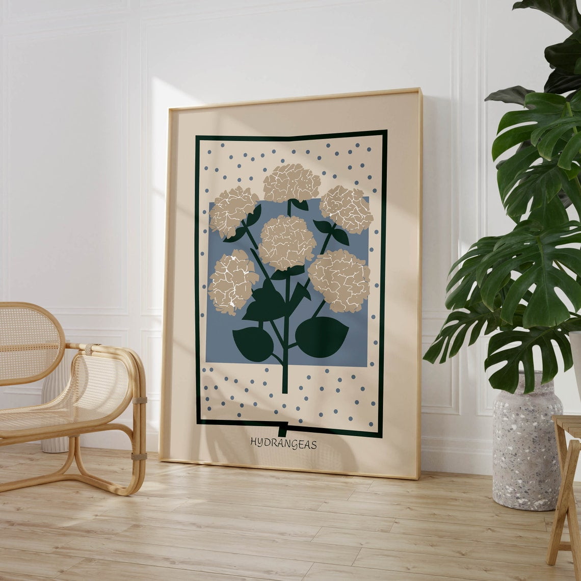 Coastal Hydrangea Art Print Nautical Blue Flower Wall Decor Gift For ...
