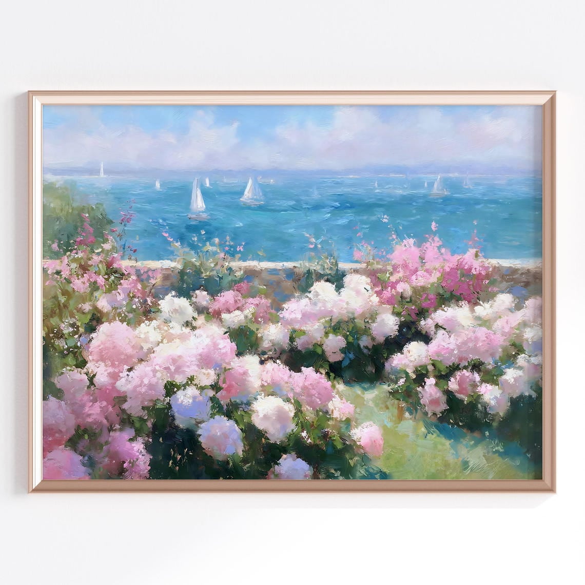 Coastal Hydrangea Garden,Romantic Seaside Landscape, Pink White Flower ...