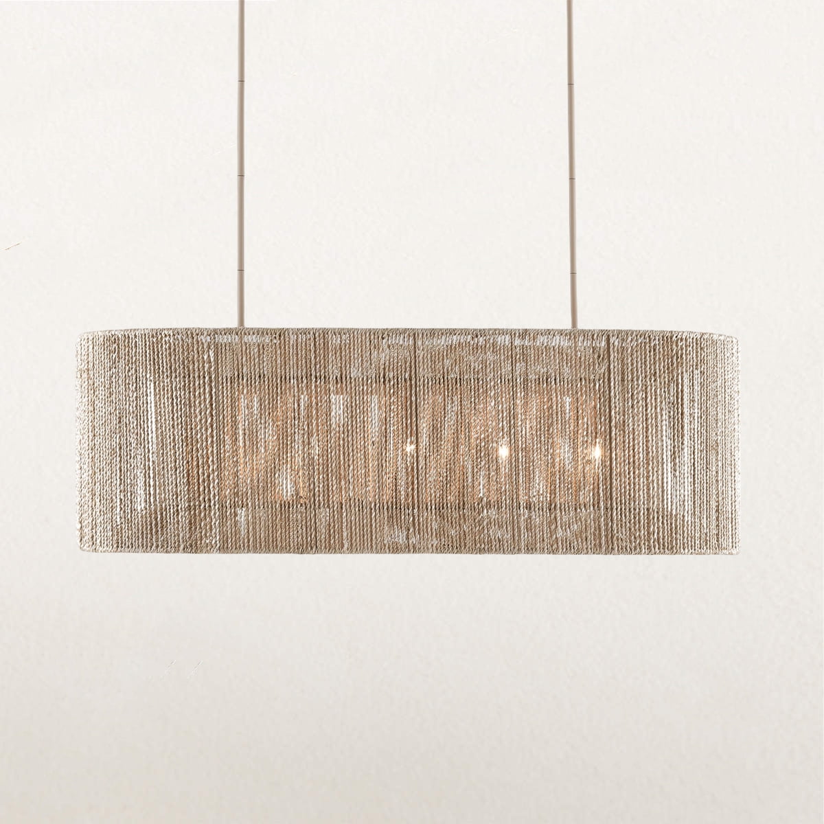 Coastal-Inspired Abaca Rope Linear Iron Chandelier , Compatible with ...