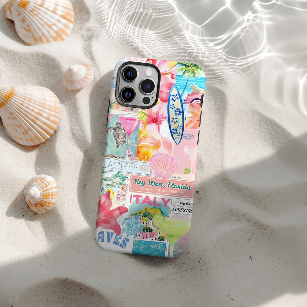 Coastal Italy Beachy Tropical Collage Phone Case with iPhone 17 to 11 ...
