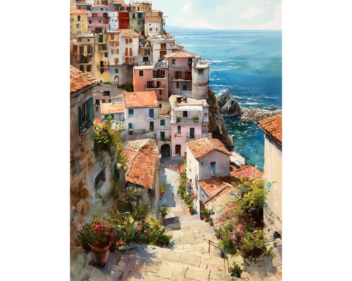 Coastal Italy Cliffside Village Mediterranean Wall Art, Unframed Poster ...