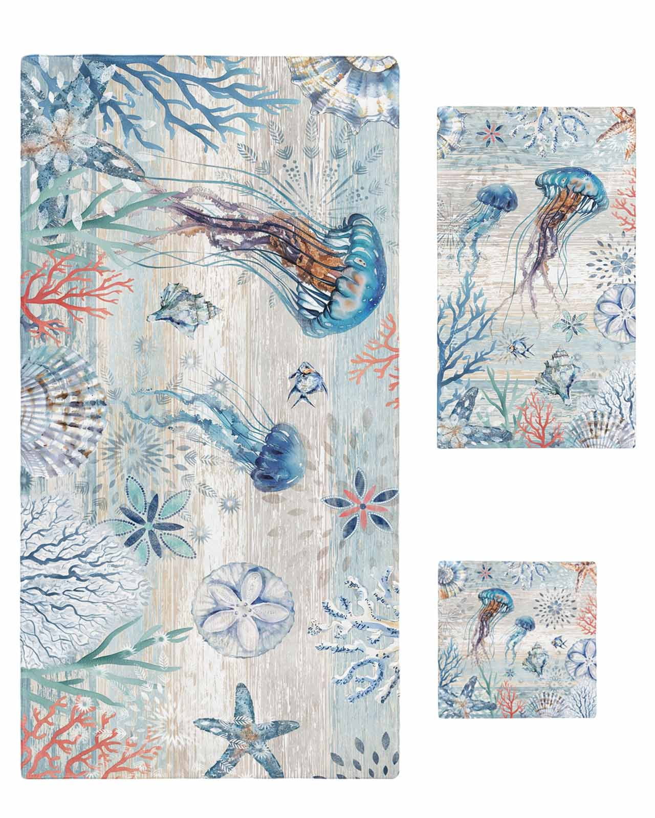 Coastal Jellyfish Bath Towels for Bathroom Set,Luxury Microfiber Towels ...