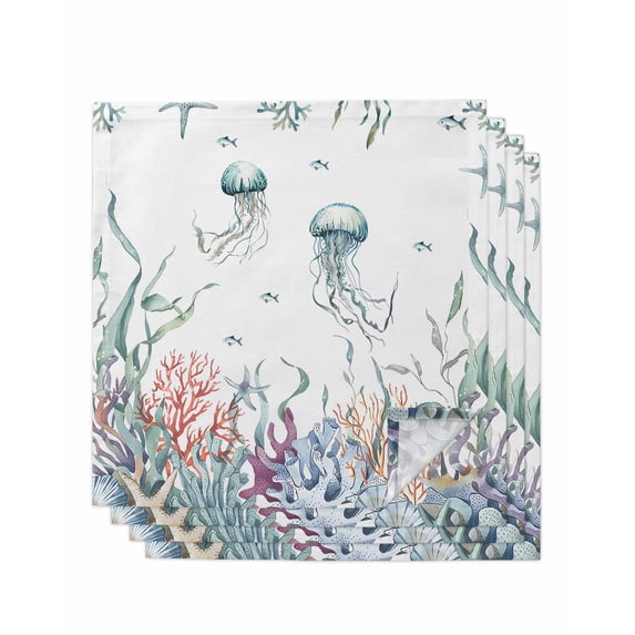 Coastal Jellyfish Cloth Napkins Set of 4 Reusable Dinner Napkins, Ocean ...