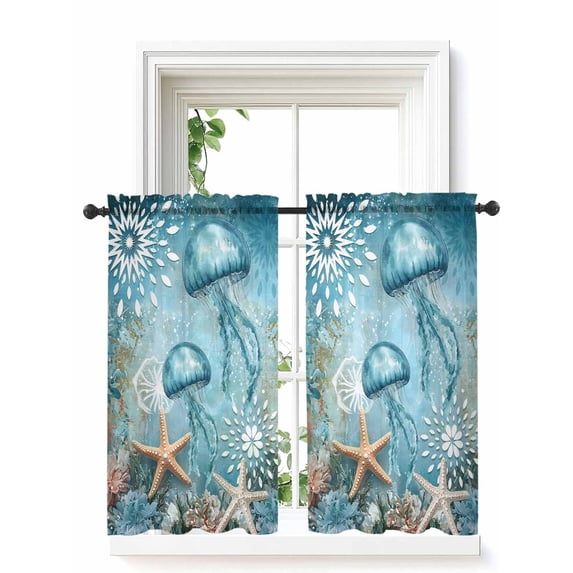 Coastal Jellyfish Curtains 45 Inch Length,Sheer Curtains for Bedroom ...