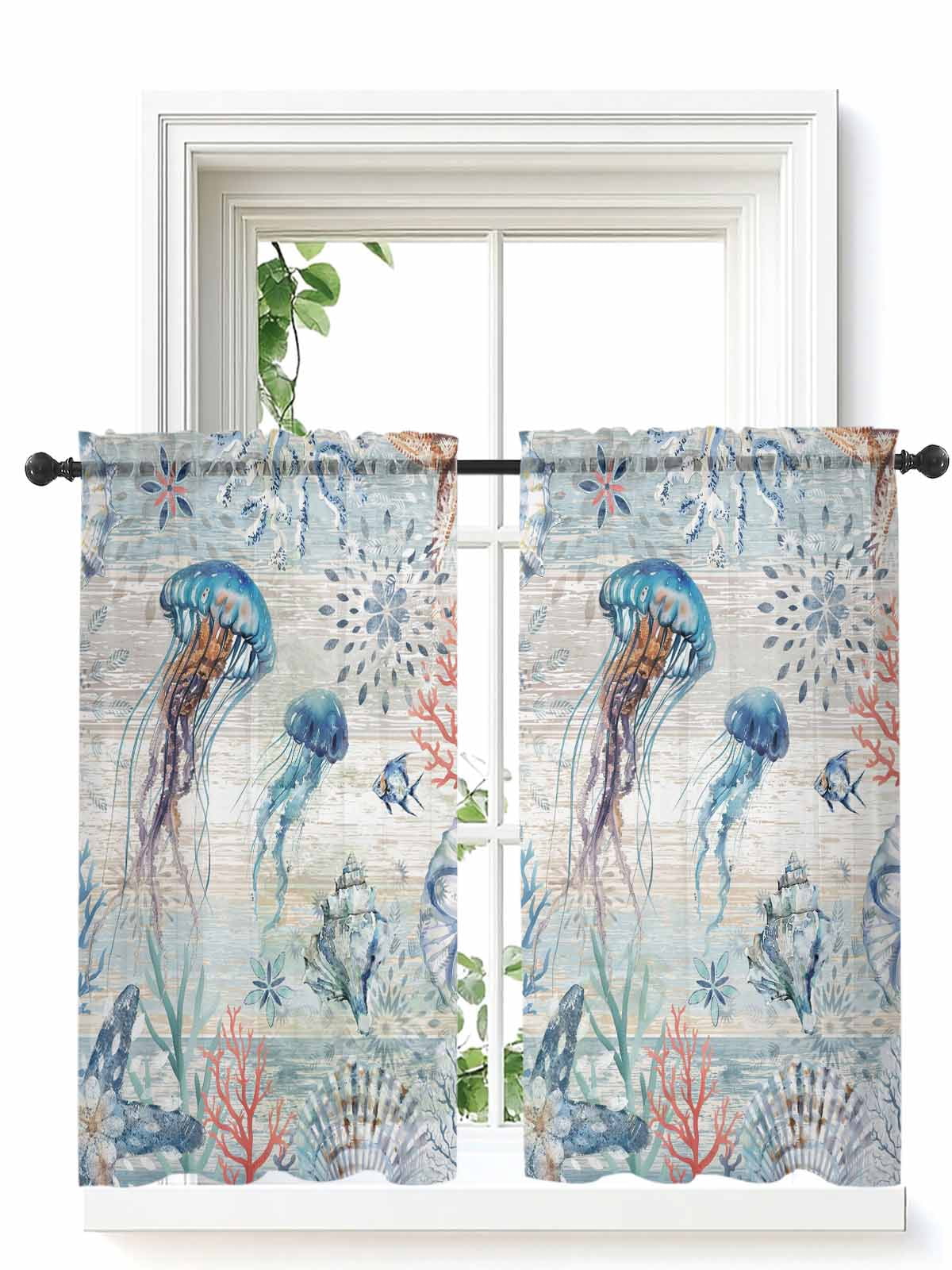 Coastal Jellyfish Curtains 45 Inch Length,Sheer Curtains for Bedroom ...