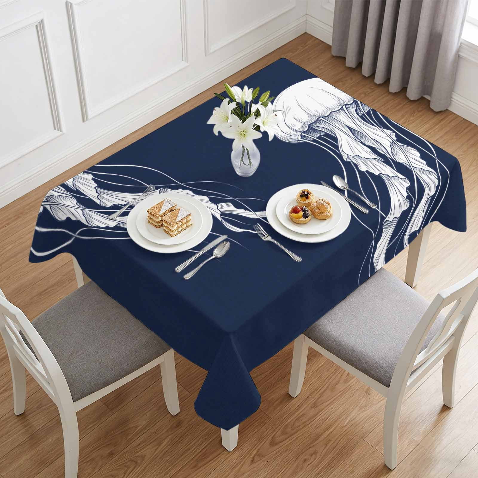 Coastal Jellyfish on Navy Blue Table Cloth 60x84in, Waterproof ...