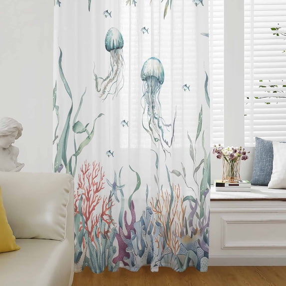 Coastal Jellyfish Semi Sheer Curtains Drapes for Living Room,Bedroom ...