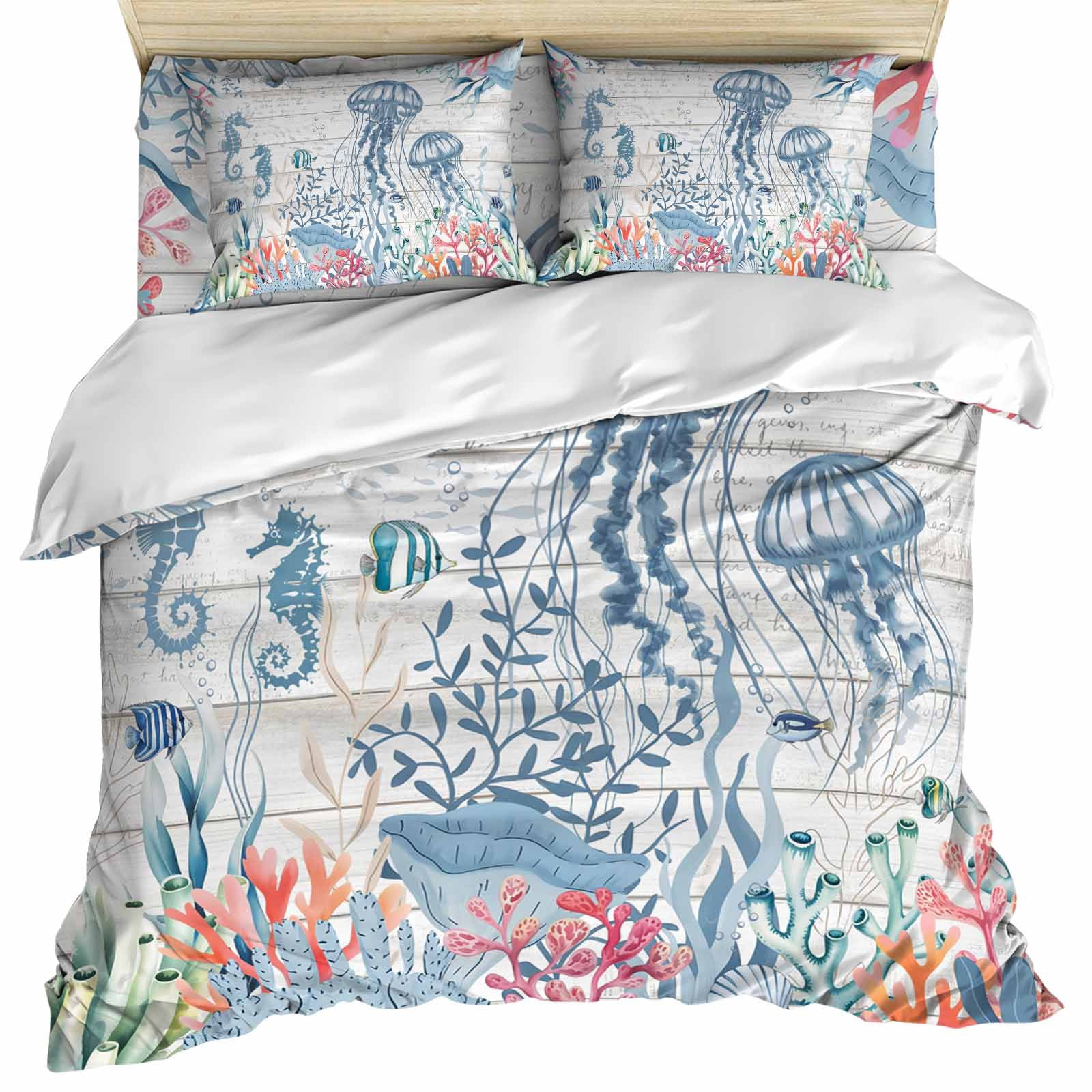 Coastal Jellyfish Set of 4 Bedding Quilt Covers, Beach Nautical Ocean ...