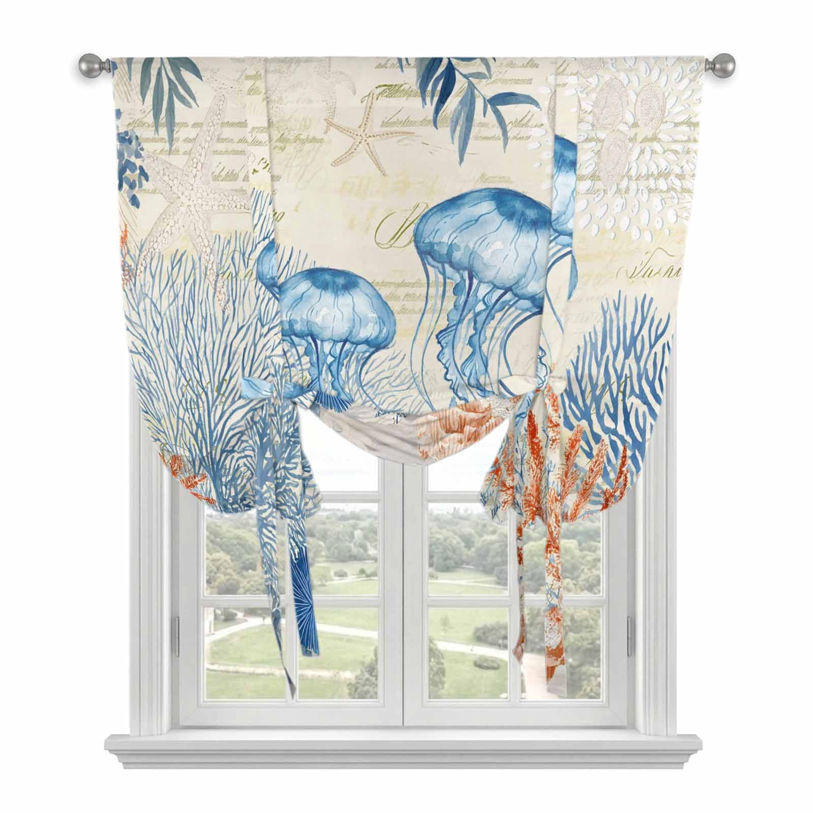 Coastal Jellyfish Tie Up Curtains for Window, Thermal Insulated Balloon ...
