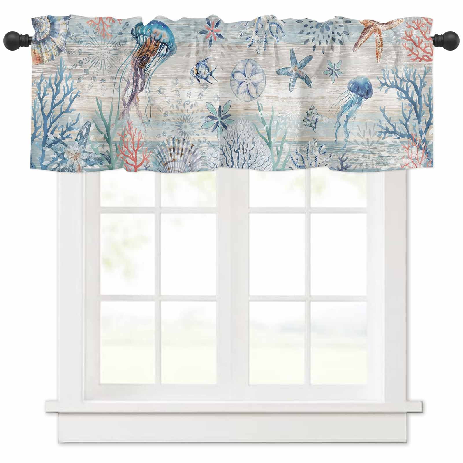 Coastal Jellyfish Valances for Windows Farmhouse Kitchen Curtains ...