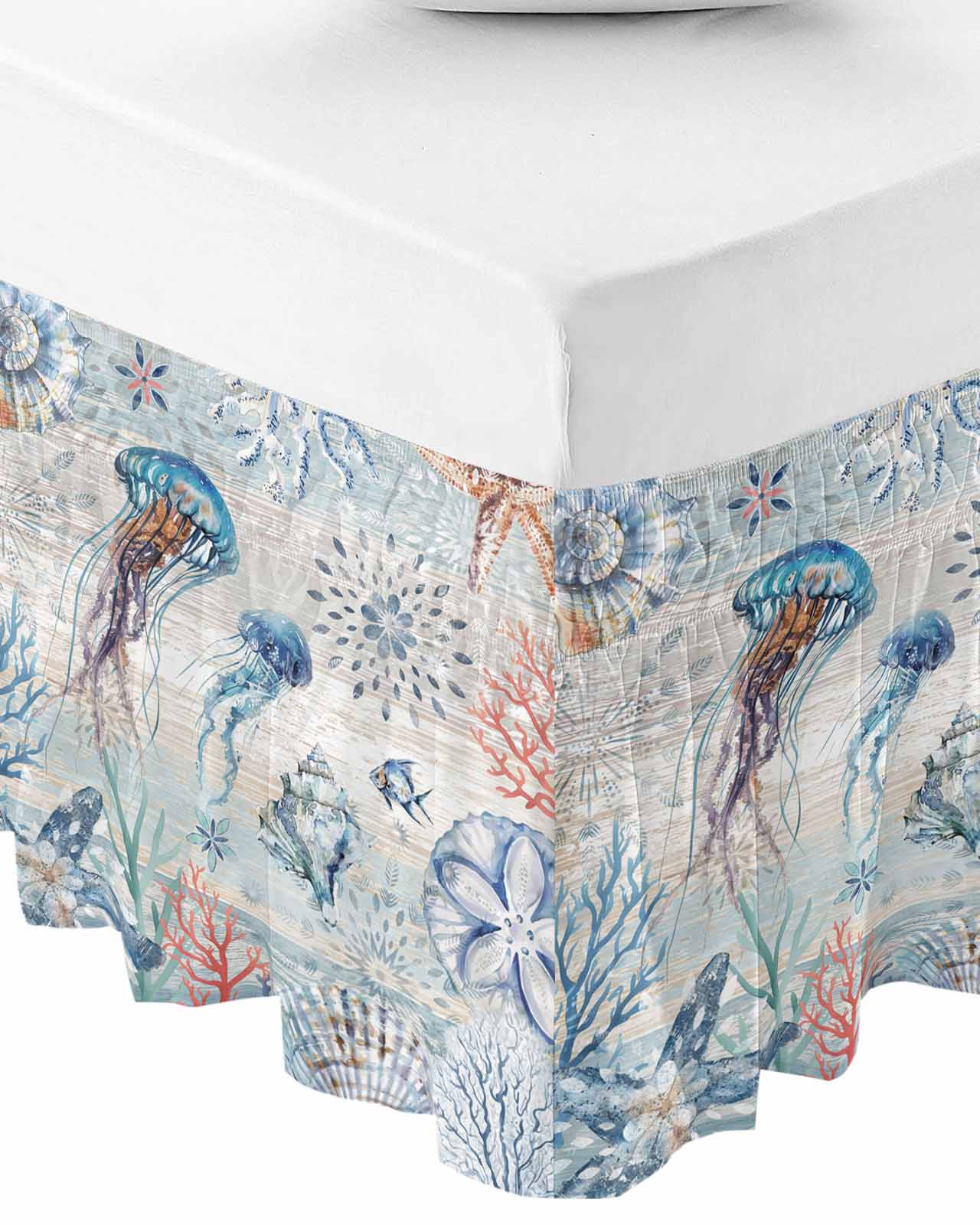 Coastal Jellyfish Wrap Around Bed Skirts for Queen Bed 18" Drop,Bed ...