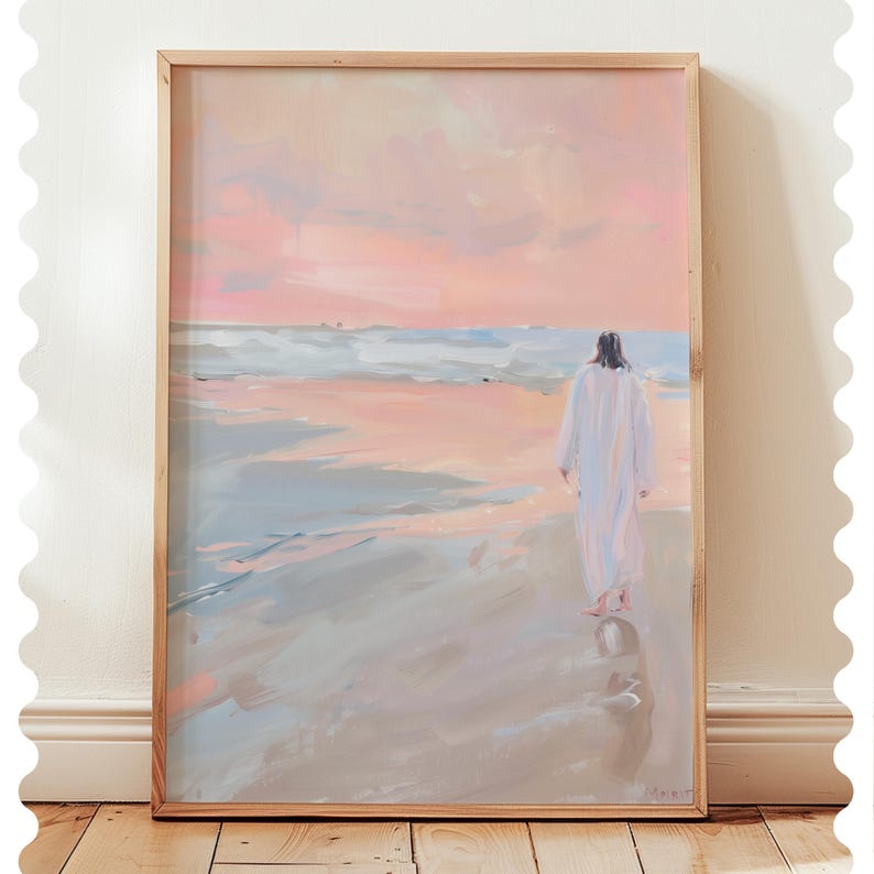 Coastal Jesus Print – Christian Wall Art, Beach House Decor, Pastel ...