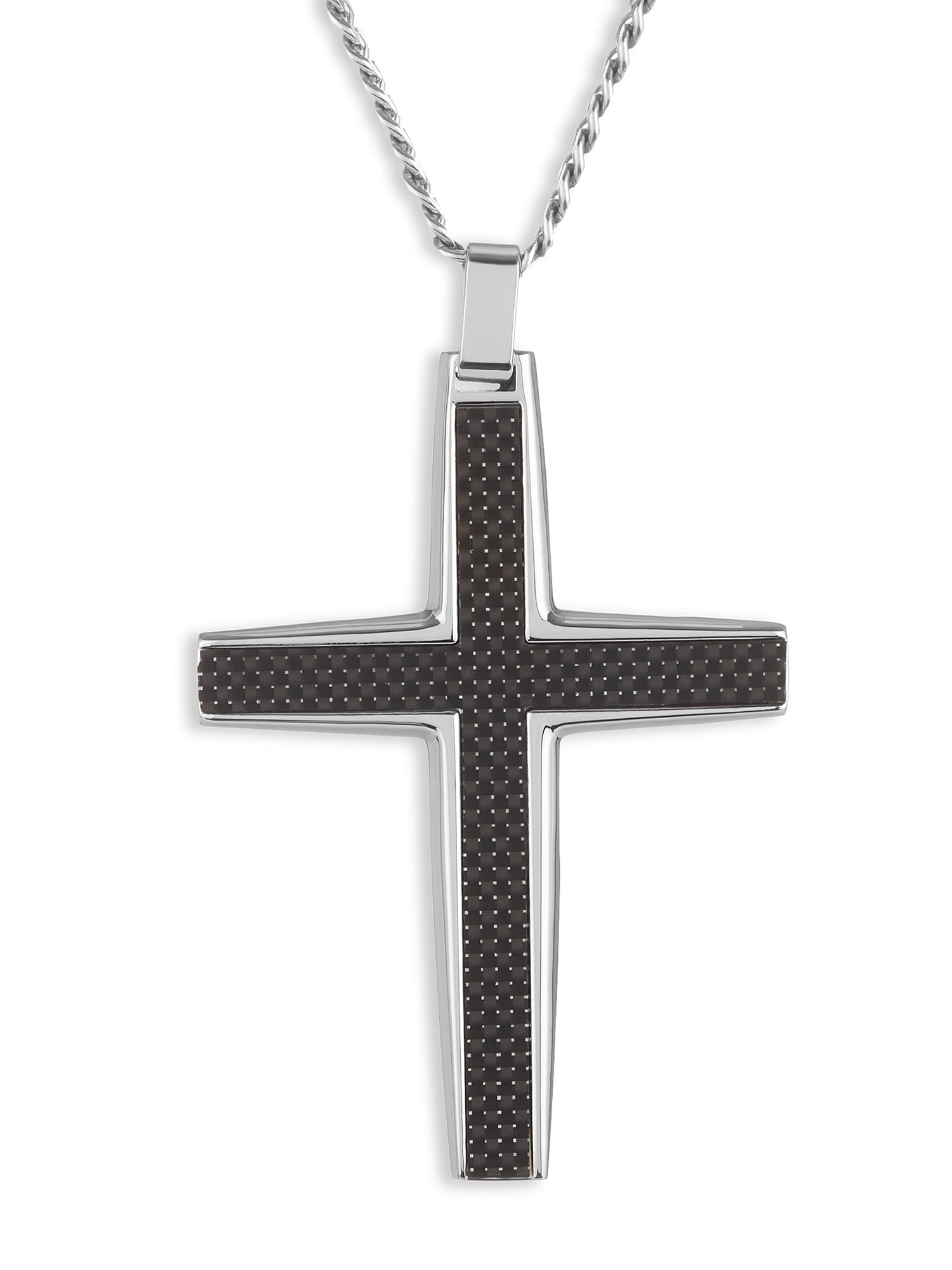 Crucible Jewelry Men's Large Size Carbon Fiber Stainless Steel Cross ...