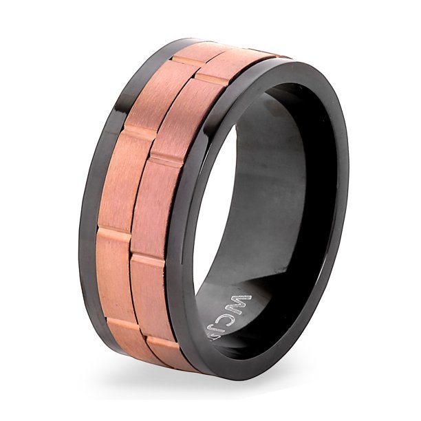 Coastal Jewelry Black Stainless Steel Bronze Colored Spinner Ring ...
