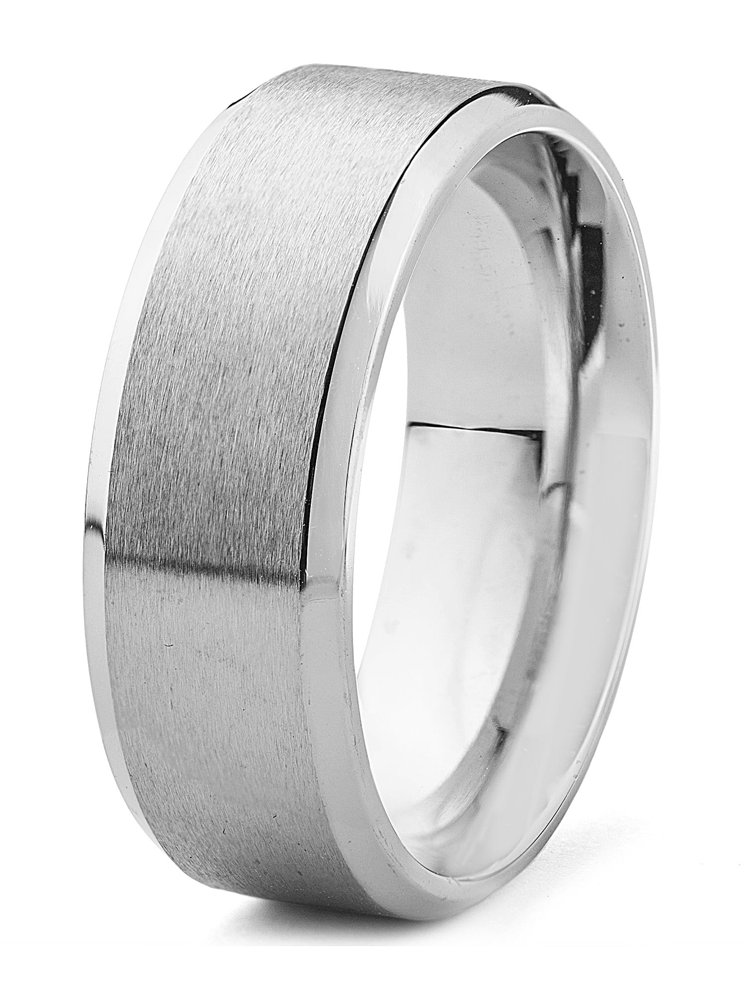 Coastal Jewelry Dual Finish Beveled Edge Stainless Steel Ring (8mm ...